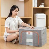 China 66L Large Capacity Folding Cotton Linen Household Quilt Clothing Collapsible Dustproof Cover Storage Box Organizer for sale