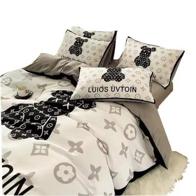 China 180GSM Cartoon White Bear Head Bear Design Bedding Sets Collection Fitted Sheet Bed Cover Sheet Pillowcase for sale