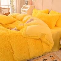 China Rainbow Color Bed Sets Fur Velvet Fluffy Plush Soft Luxury Bedding Sheet Set of 4 Pcs for sale