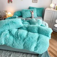China 2024 Hot Blue Luxury Shaggy Warm Mink Velvet Crystal Bedding Set for Winter Bed Linen for sale