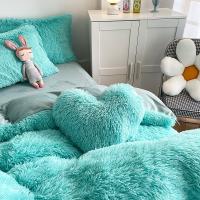 China 2024 Hot Blue Luxury Shaggy Warm Mink Velvet Crystal Bedding Set for Winter Bed Linen for sale