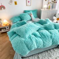 China 2024 Hot Blue Luxury Shaggy Warm Mink Velvet Crystal Bedding Set for Winter Bed Linen for sale