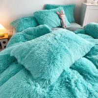 China 2024 Hot Blue Luxury Shaggy Warm Mink Velvet Crystal Bedding Set for Winter Bed Linen for sale