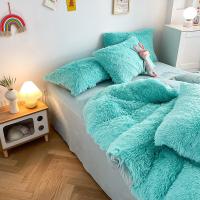 China 2024 Hot Blue Luxury Shaggy Warm Mink Velvet Crystal Bedding Set for Winter Bed Linen for sale