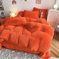 China Bright Orange Luxury Shaggy Warm Mink Velvet Crystal Bedding Set for 1.8m 6 feet Beds for sale