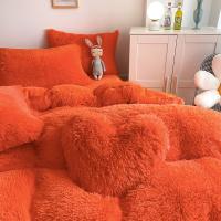 China Bright Orange Luxury Shaggy Warm Mink Velvet Crystal Bedding Set for 1.8m 6 feet Beds for sale