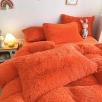 China Bright Orange Luxury Shaggy Warm Mink Velvet Crystal Bedding Set for 1.8m 6 feet Beds for sale