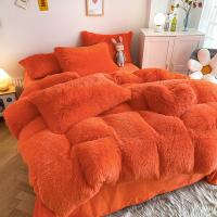 China Bright Orange Luxury Shaggy Warm Mink Velvet Crystal Bedding Set for 1.8m 6 feet Beds for sale