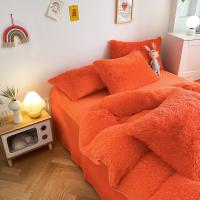 China Bright Orange Luxury Shaggy Warm Mink Velvet Crystal Bedding Set for 1.8m 6 feet Beds for sale