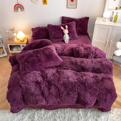 China 200TC Thread Count Purple Color Luxury Shaggy Warm Mink Velvet Bedding Set for Winter for sale