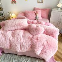 China NO Customization Required Morden Luxury Jade Pink Shaggy Warm Mink Velvet Bedding Set for sale
