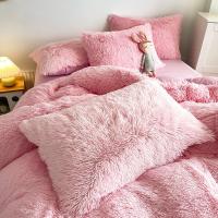 China NO Customization Required Morden Luxury Jade Pink Shaggy Warm Mink Velvet Bedding Set for sale
