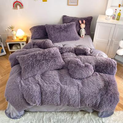 China Princess Style Grey Purple Shaggy Warm Mink Velvet Crystal Duvet Cover Set for Winter for sale