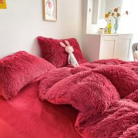China Ins Red Color Warm Mink Velvet Crystal Bedding Set for Winter Bed Linen Quilt Cover for sale
