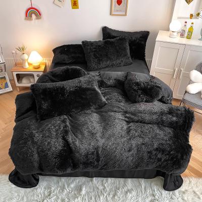 China Warm Mink Velvet Crystal Bedding Solid Duvet Cover Set for Winter Dazzling Black Color for sale