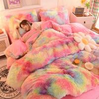 China Modern Style Rainbow Color Shaggy Mink Velvet Crystal Velvet Bedding Duvet Cover Sets for sale