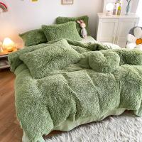China RTS Moss Green Color Luxury Shaggy Warm Mink Velvet Crystal Bedding Set for Winter for sale