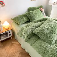 China RTS Moss Green Color Luxury Shaggy Warm Mink Velvet Crystal Bedding Set for Winter for sale