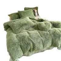 China Ins Moss Green Luxury Shaggy Warm Mink Velvet Crystal Bedding Set for Winter Bed Linen for sale