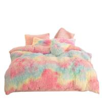 China Rainbow Color Faux Fur Velvet Fluffy Plush Bedding Set for Modern Home and Decoration for sale