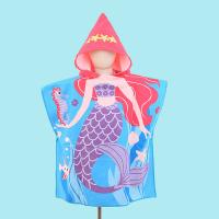 China Design Home Microfiber Kids Hooded Cape Bathrobe Cartoon Printing Wearable Bath Towel Spot for sale