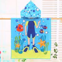 China Design Home Microfiber Kids Hooded Cape Bathrobe Cartoon Printing Wearable Bath Towel Spot for sale