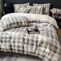 China 2024 Winter Super Soft Ultra Warm Double-side Mink Rabbit Fur Velvet Fluffy Plush Bedding Sheet Set 4 Pieces for sale