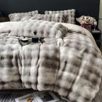 China 2024 Winter Super Soft Ultra Warm Double-side Mink Rabbit Fur Velvet Fluffy Plush Bedding Sheet Set 4 Pieces for sale