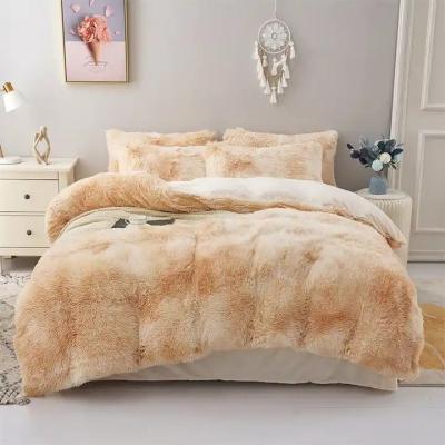 China Blue Tie Dye Gradient Shaggy Warm Mink Velvet Duvet Bedding Set for Winter 500TC Gifts for sale