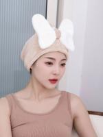 China Superfine Fiber Cute Bow Dry Hair Cap for All Ages Fast Absorbent Ladies Hair Towel for sale