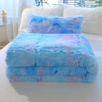 China Blue Tie Dye Gradient Shaggy Warm Mink Velvet Duvet Bedding Set for Winter 500TC Gifts for sale