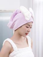 China Superfine Fiber Cute Bow Dry Hair Cap for All Ages Fast Absorbent Ladies Hair Towel for sale