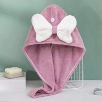 China Superfine Fiber Cute Bow Dry Hair Cap for All Ages Fast Absorbent Ladies Hair Towel for sale