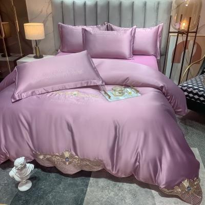 China 125gsm Washed Silk Embroidery 4pcs Bedding Sets King Size European Style Collections for sale