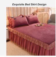 China Adult Child Comfort Fleece Flannel Bed Skirt Set Floral Print Double Layer Bedspread for sale