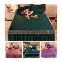China Adult Child Comfort Fleece Flannel Bed Skirt Set Floral Print Double Layer Bedspread for sale
