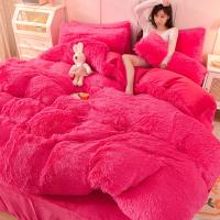 China Customizable Modern Style Rainbow Color Faux Fur Velvet Fluffy Plush Soft Bedding Set for sale