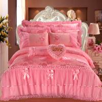 China Hotel Wedding Essential 100% Cotton Velvet Lace Bedding Set with Fitted Skirt Sheets for sale