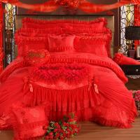 China Hotel Wedding Essential 100% Cotton Velvet Lace Bedding Set with Fitted Skirt Sheets for sale