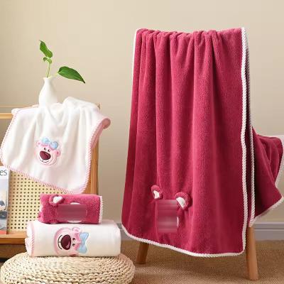 China Plush Coral Velvet Face Towel Set Adorable Cartoon Design Perfect for Kids' Bath Time for sale