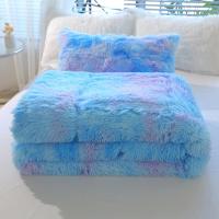 China Blue Tie Dye Gradient Luxury Shaggy Duvet Bedding Set with 133x72 Fabric Density for sale