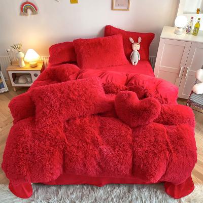 China Princess Style Custom Christmas Luxury Shaggy Flanell Warm Bedding for Autumn Winter for sale