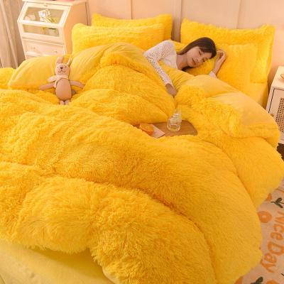 China 128x68 Fabric Density Mink Fur Velvet Fluffy Plush Bedding Set 4 Pieces Rainbow Color for sale