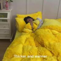 China 128x68 Fabric Density Mink Fur Velvet Fluffy Plush Bedding Set 4 Pieces Rainbow Color for sale