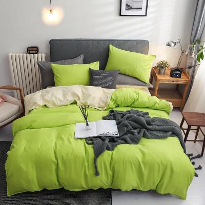 China Contrast Color 4 Pcs Microfiber Bedding Set Solid Green Duvet Cover for King Size Bed for sale