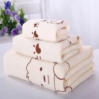 China Home/Hotel Coral Fleece Soft Towel Set Microfiber Bear Print Bath Towel Three-piece Set for sale