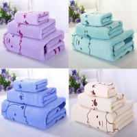 China Home/Hotel Coral Fleece Soft Towel Set Microfiber Bear Print Bath Towel Three-piece Set for sale