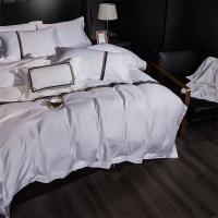 China Home Custom 100% Cotton Satin Wide strip 60s Jet White Embroidery Luxury Duvet Cover Set for sale