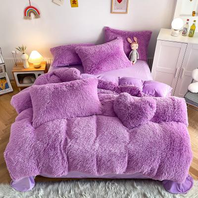 China Double Queen King Solid Color Thickened Warm Mink Velvet 4pcs Set for Autumn Winter for sale