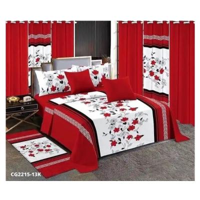 China Fashion Red Wedding Flower 13pcs Bedding Set with Customized Size and Matching Curtains for sale